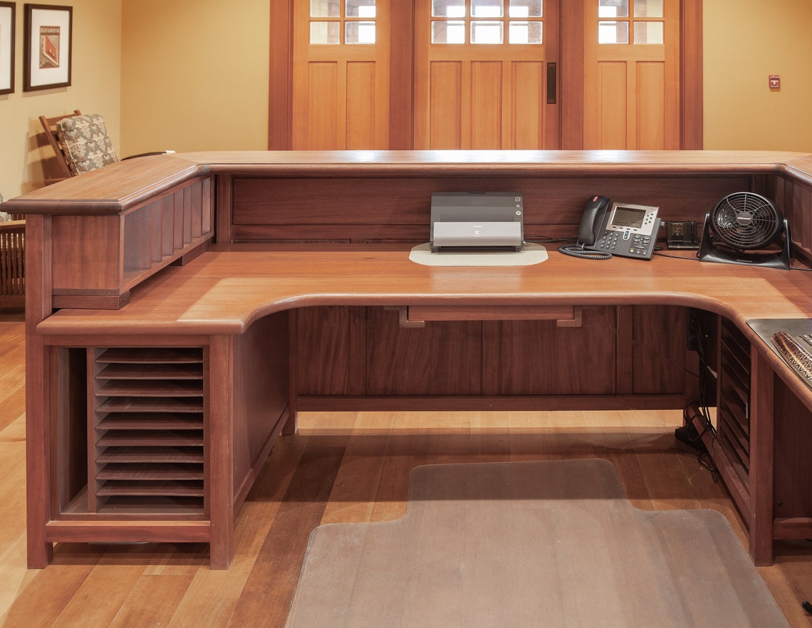 Custom Office Furniture Reception Desk From Mahogany With Computer Desk ...