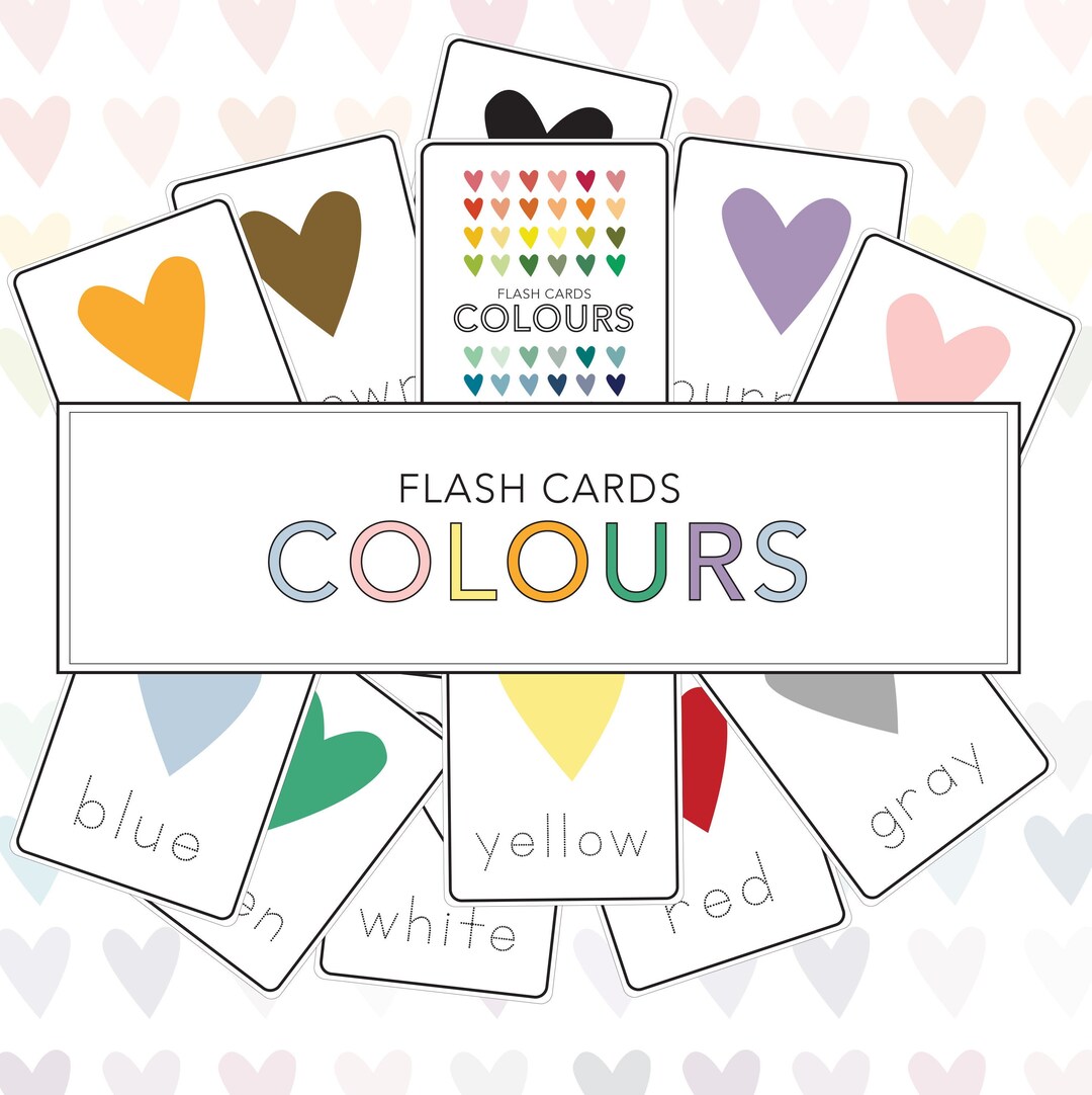 COLOUR FLASH CARDS, Rainbow Hearts, Preschool Flashcards, Learn at Home ...