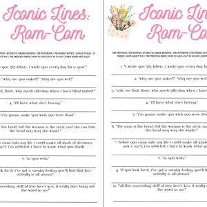 Rom Com Movie Game Film Line Match Bridal Shower Bachelorette Girl's ...