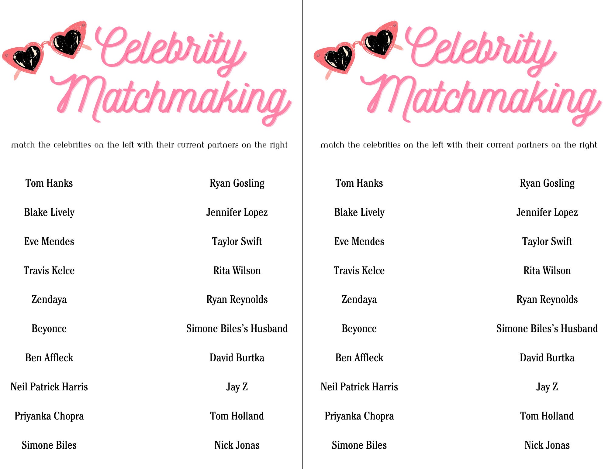 Celebrity Match Making 2024 Bridal Shower Bachelorette Valentine's ...