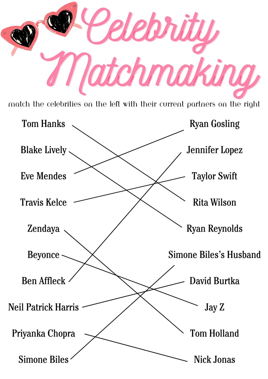 Celebrity Match Making 2024 Bridal Shower Bachelorette Valentine's ...
