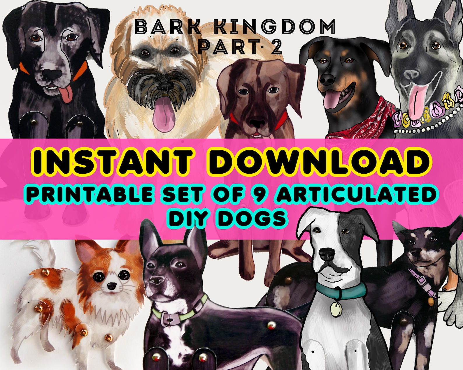 DIY Articulated Dogs Paper Puppets: Printable Paper Doll Set (PDF FILE ...