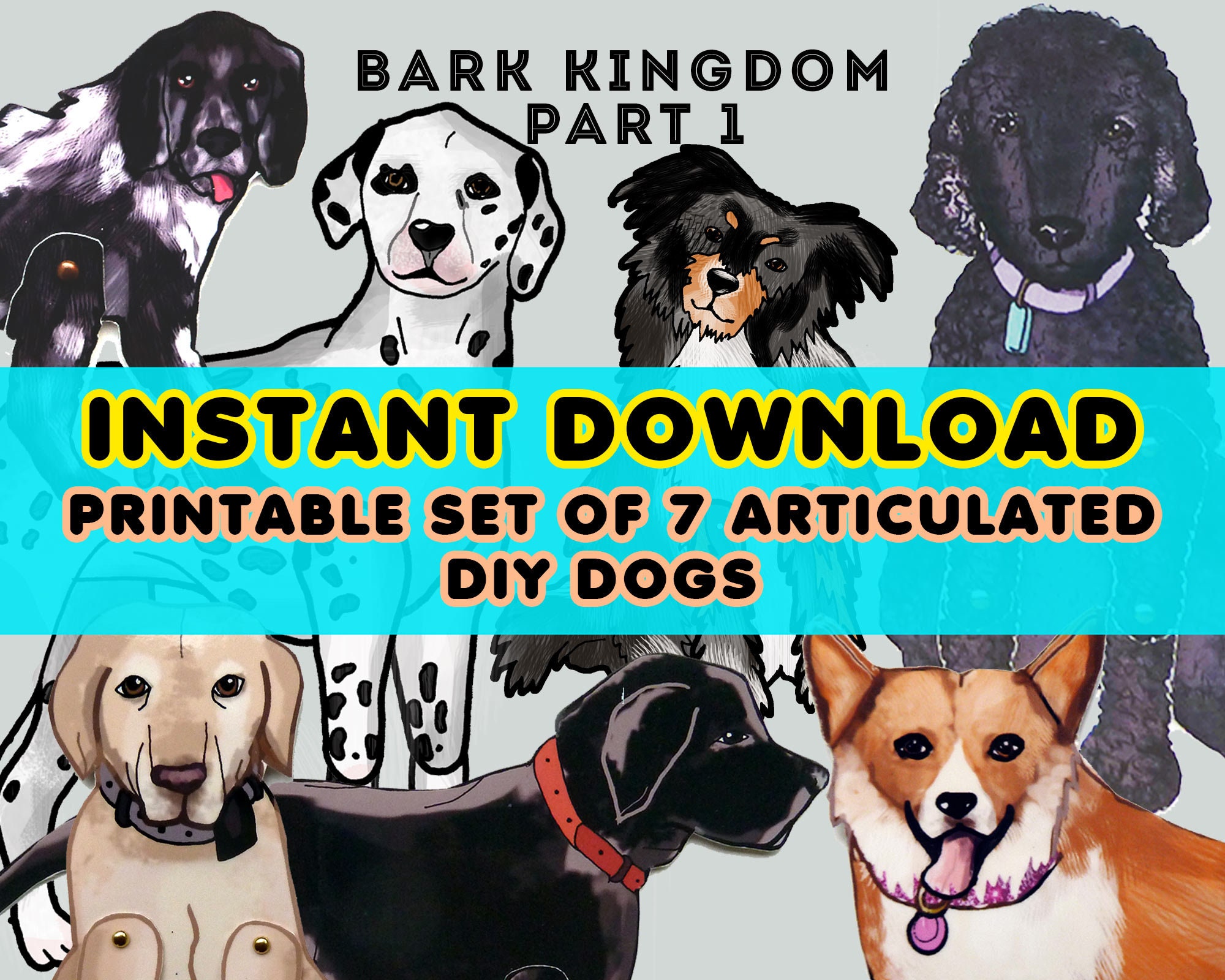 DIY Articulated Dogs Paper Puppets: Printable Bark Kingdom Set (PDF ...
