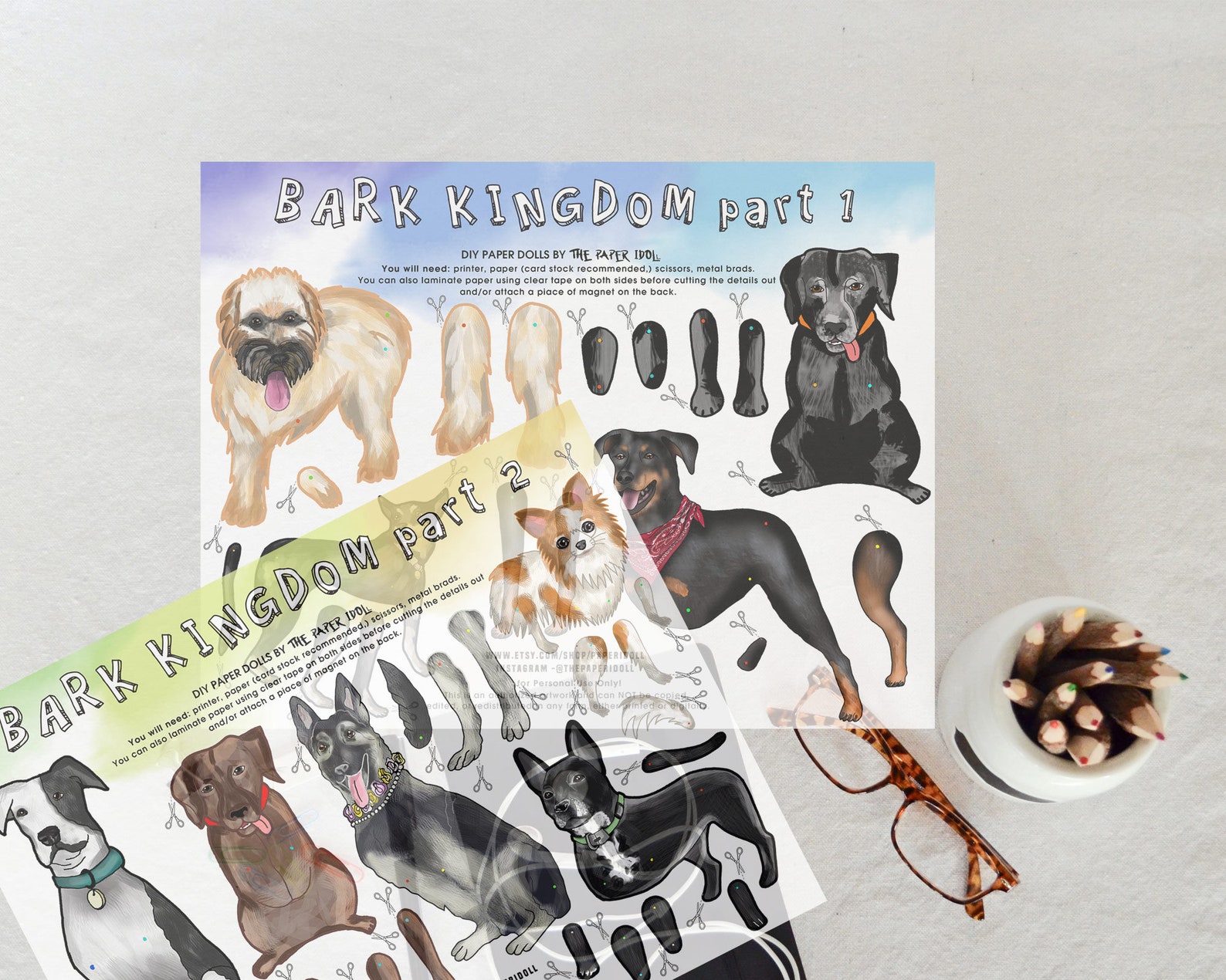 DIY Articulated Dogs Paper Puppets: Printable Paper Doll Set (PDF FILE ...