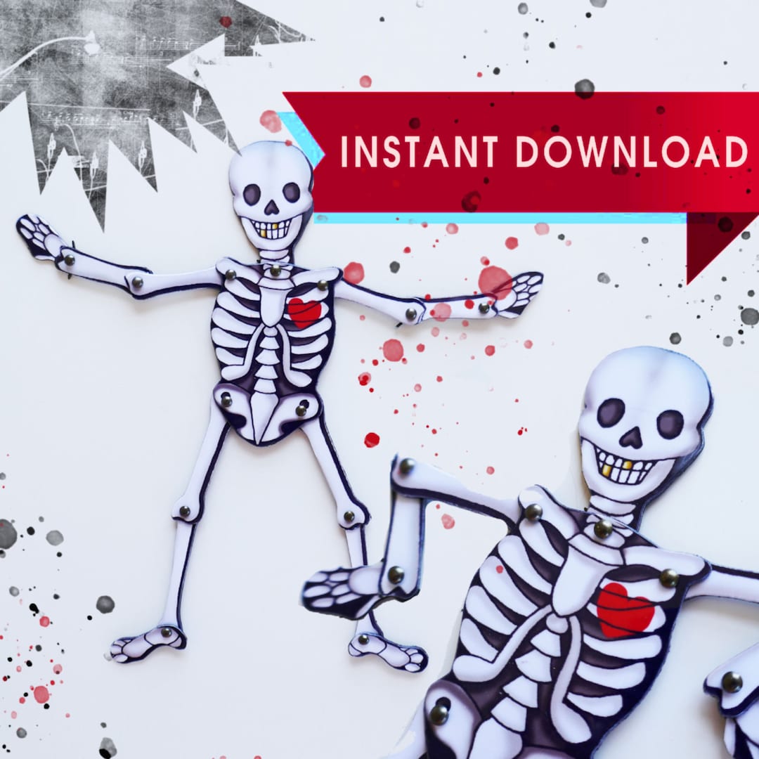 Printable Posable Skeleton Paper Doll: DIY Halloween Party (instant ...