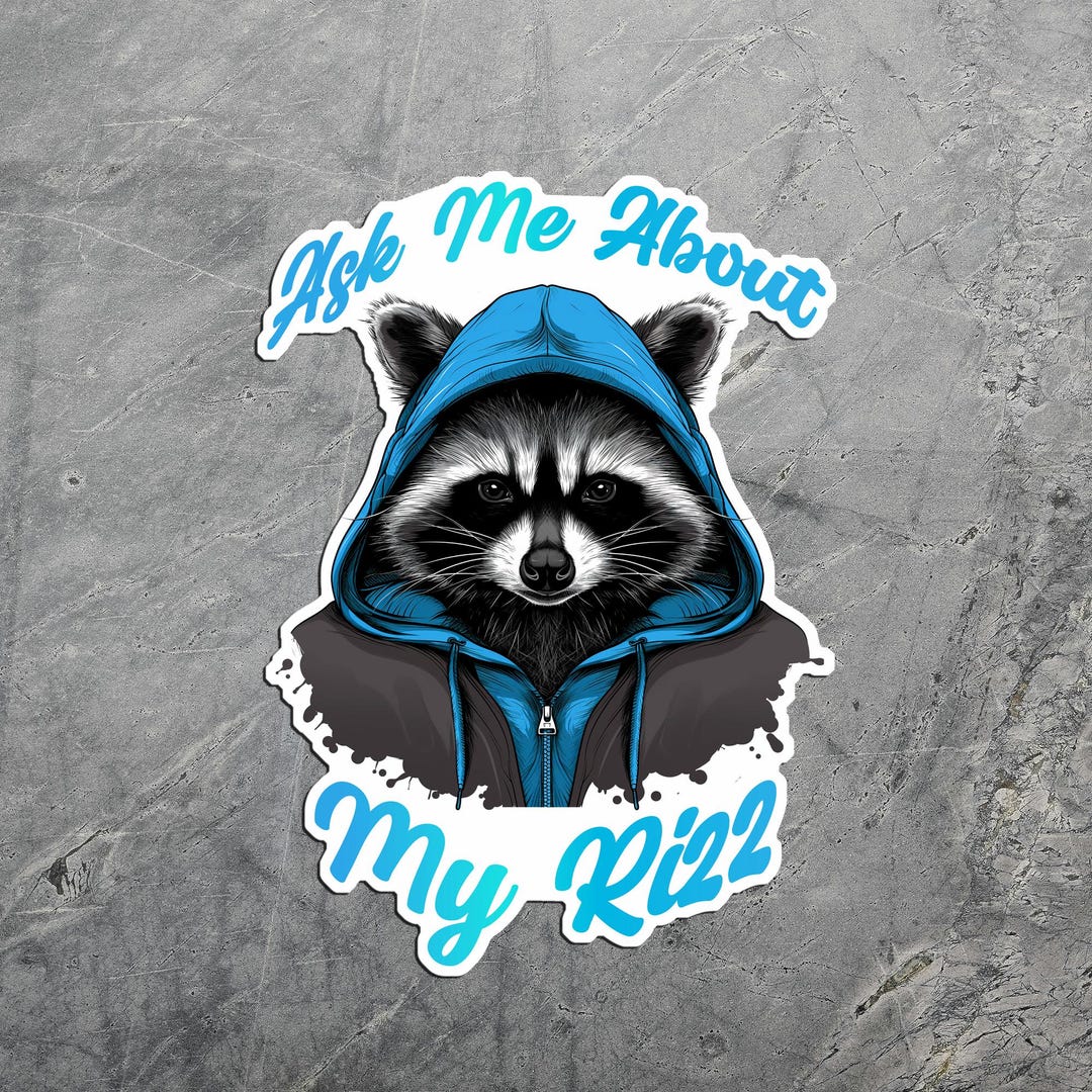 Ask Me About My Rizz Sticker, Raccoon Sticker, Laptop Sticker, Tumbler ...