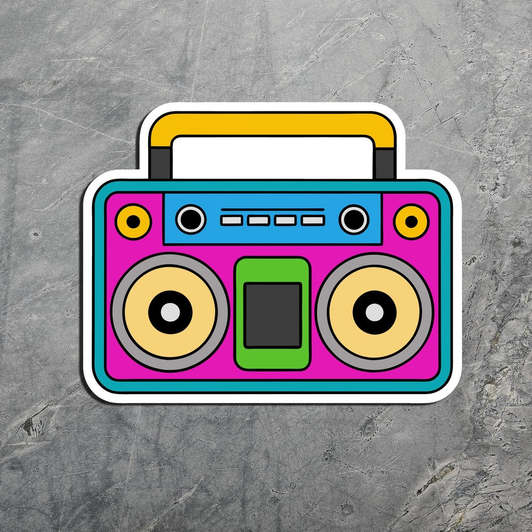 80's Retro Boombox Sticker, Colorful Sticker, Decal, Laptop Sticker ...