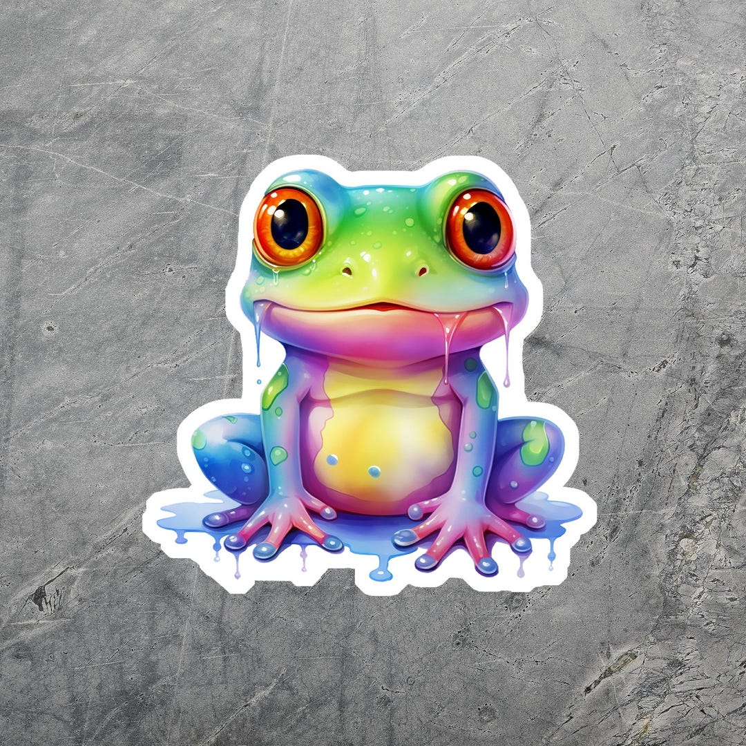 Colorful Rainbow Frog Sticker, Cute Amphibian Sticker, Laptop Sticker ...