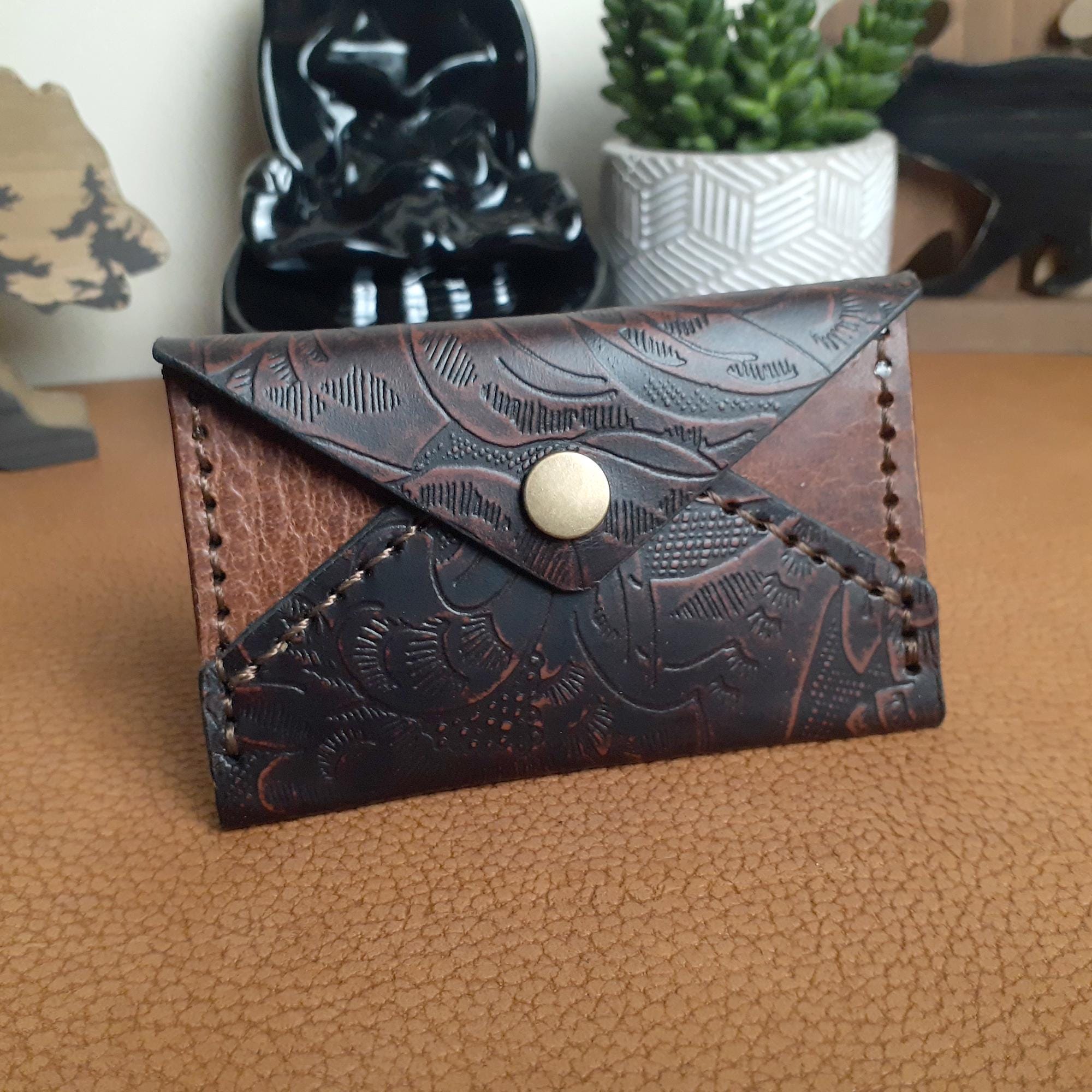 Western Floral Handcrafted Leather Wallet - Cognac & Veg Tan Front ...