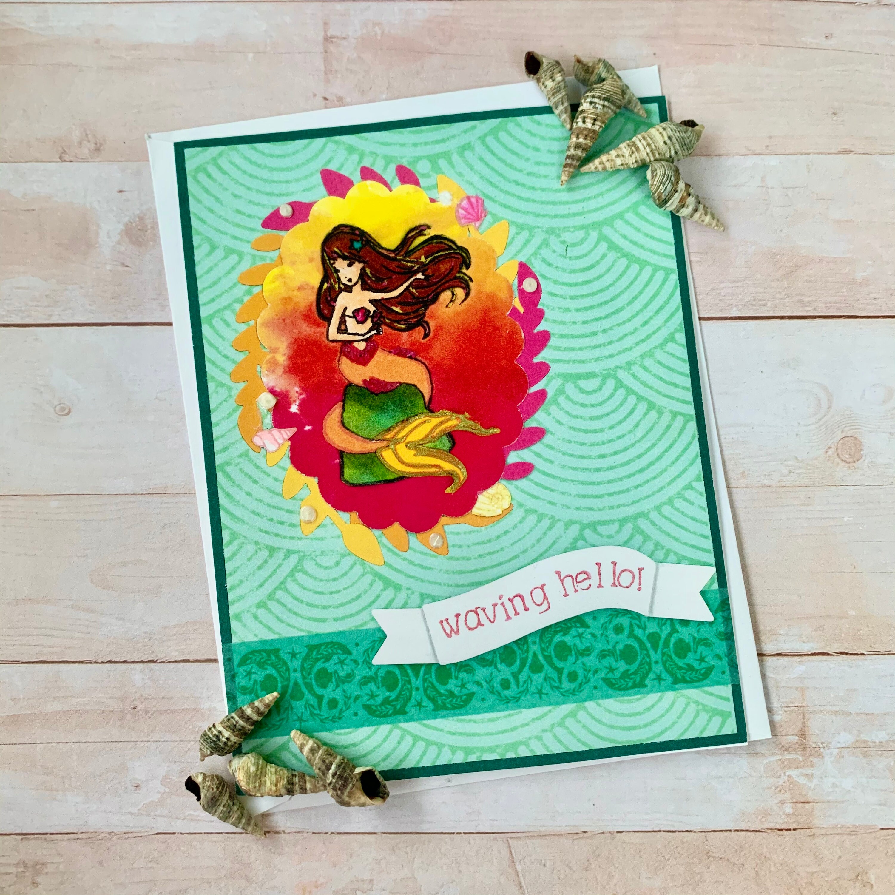 Waving Hello Mermaid Greeting Card Brunette Mermaid - Etsy UK