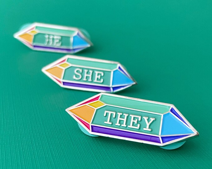 Crystal Gender Pronoun Soft Enamel Pin - They / He / She - Gender ...