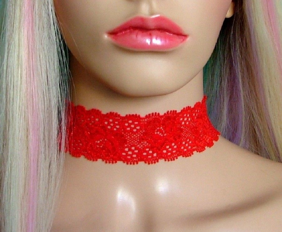 Red Stretch Lace Choker/Necklace Gothic Pagan Wicca Choker | Etsy