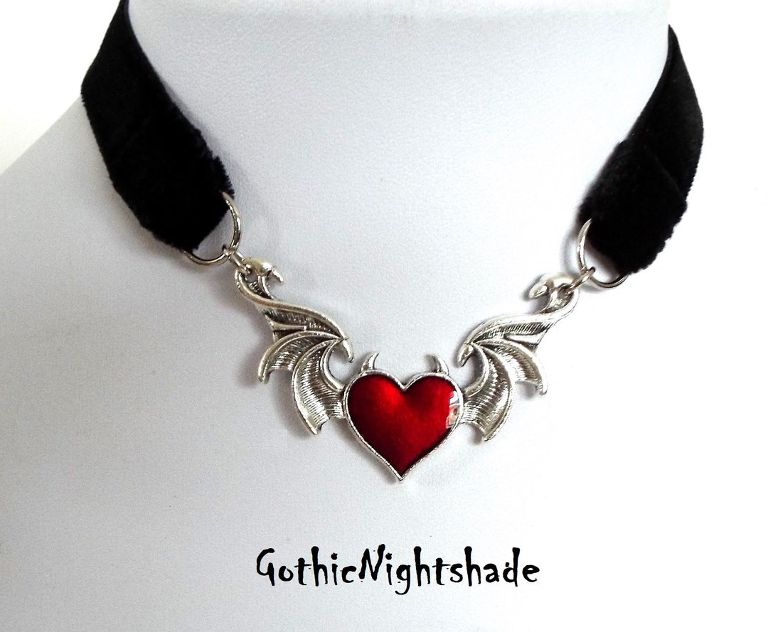 DEVIL’S RED HEART Choker/necklace, Gothic Vampire Jewellery, Black ...