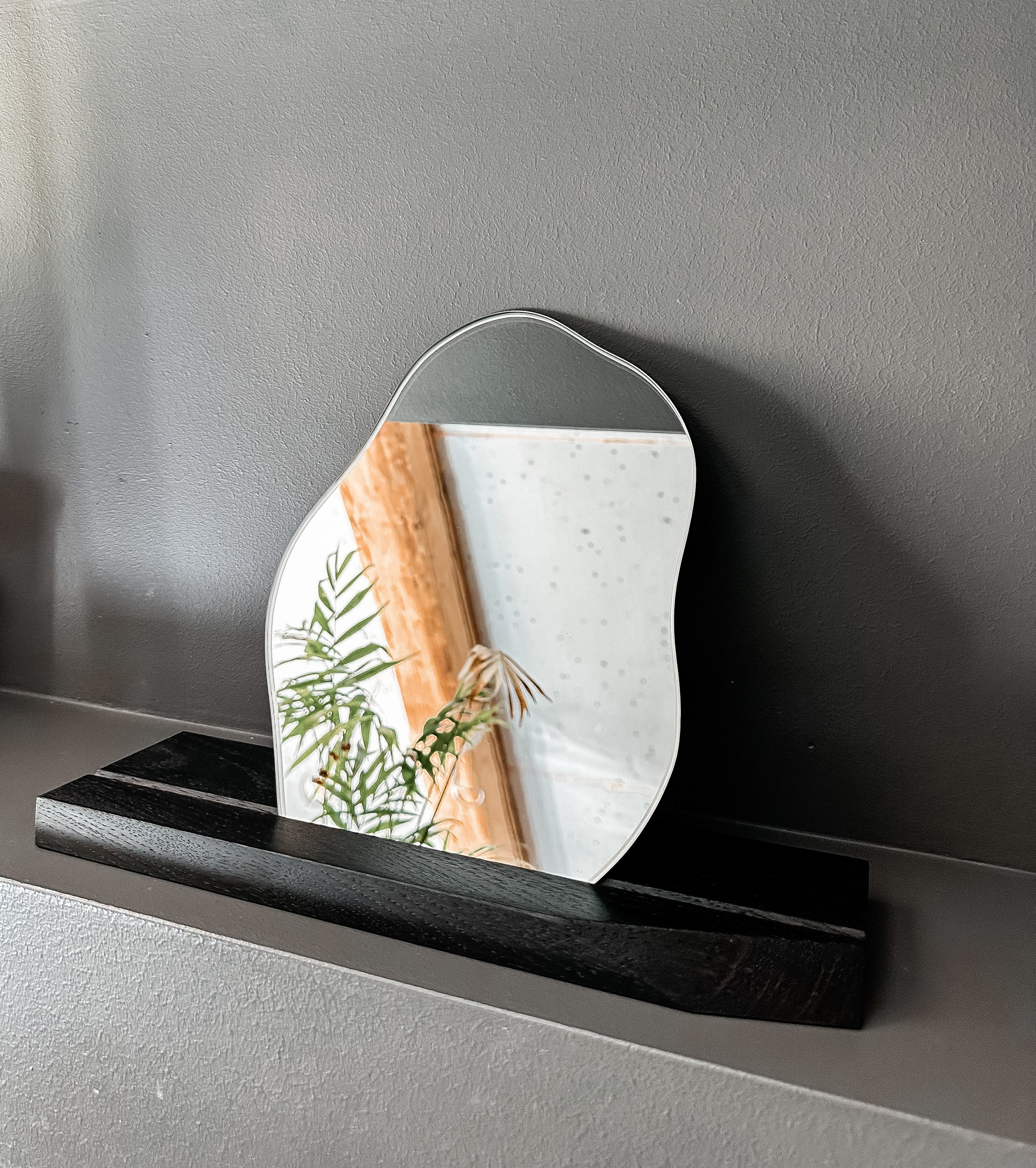 Elegant Blob Form Table / Desk Top Mirror With Premium Oak Stand - Etsy