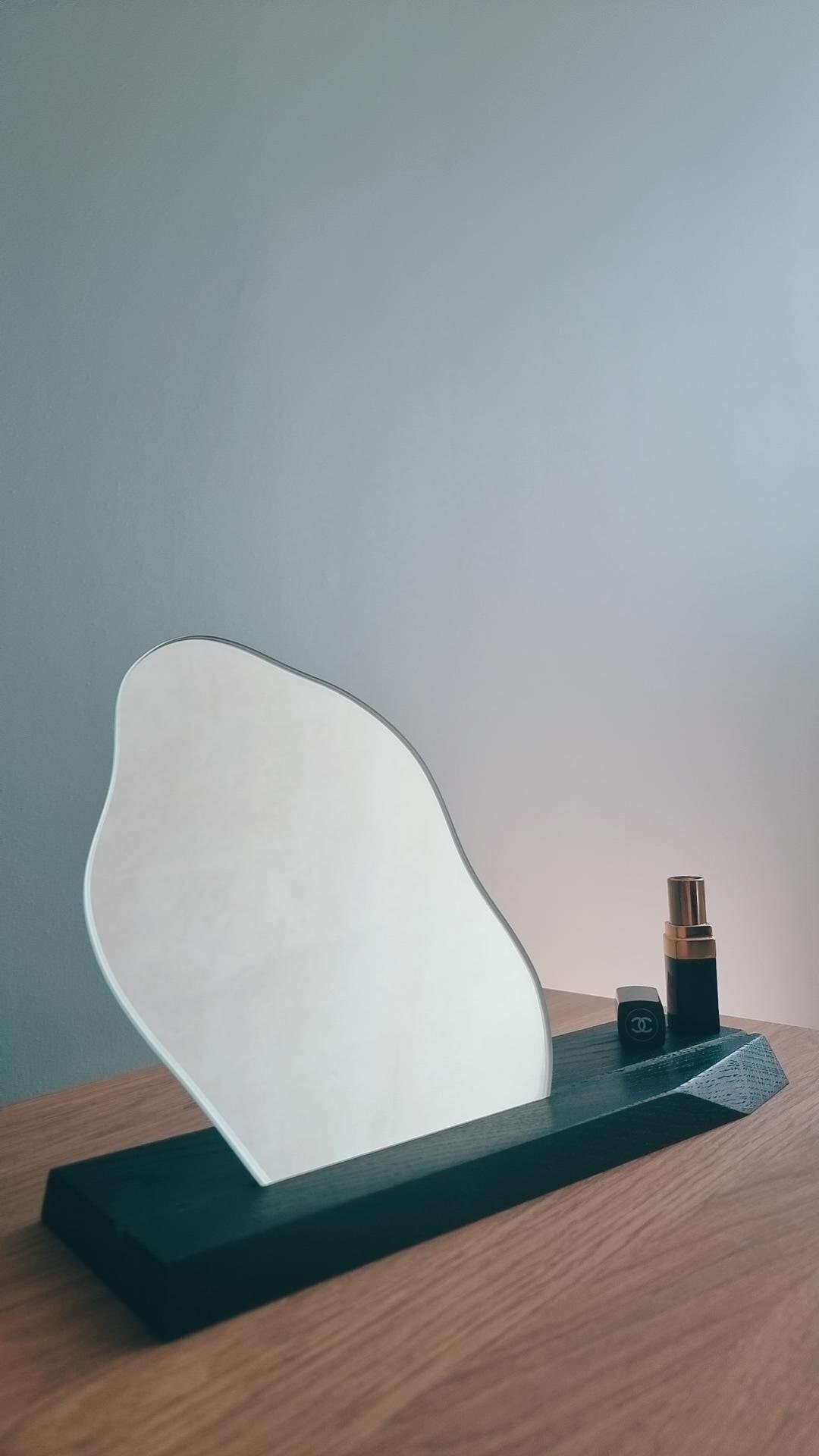 Elegant Blob Form Table / Desk Top Mirror With Premium Oak Stand - Etsy