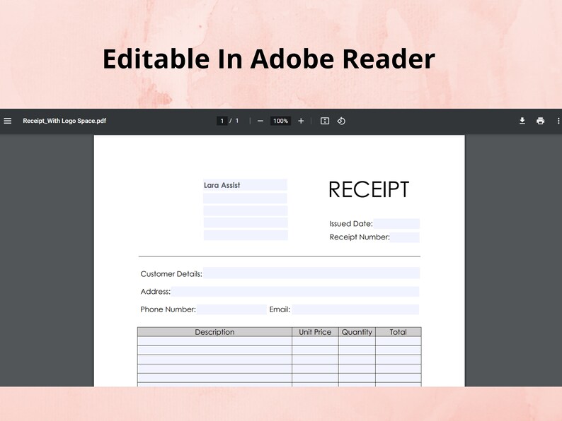 Printable Receipt Template, Editable Receipt Template, WORD Document ...