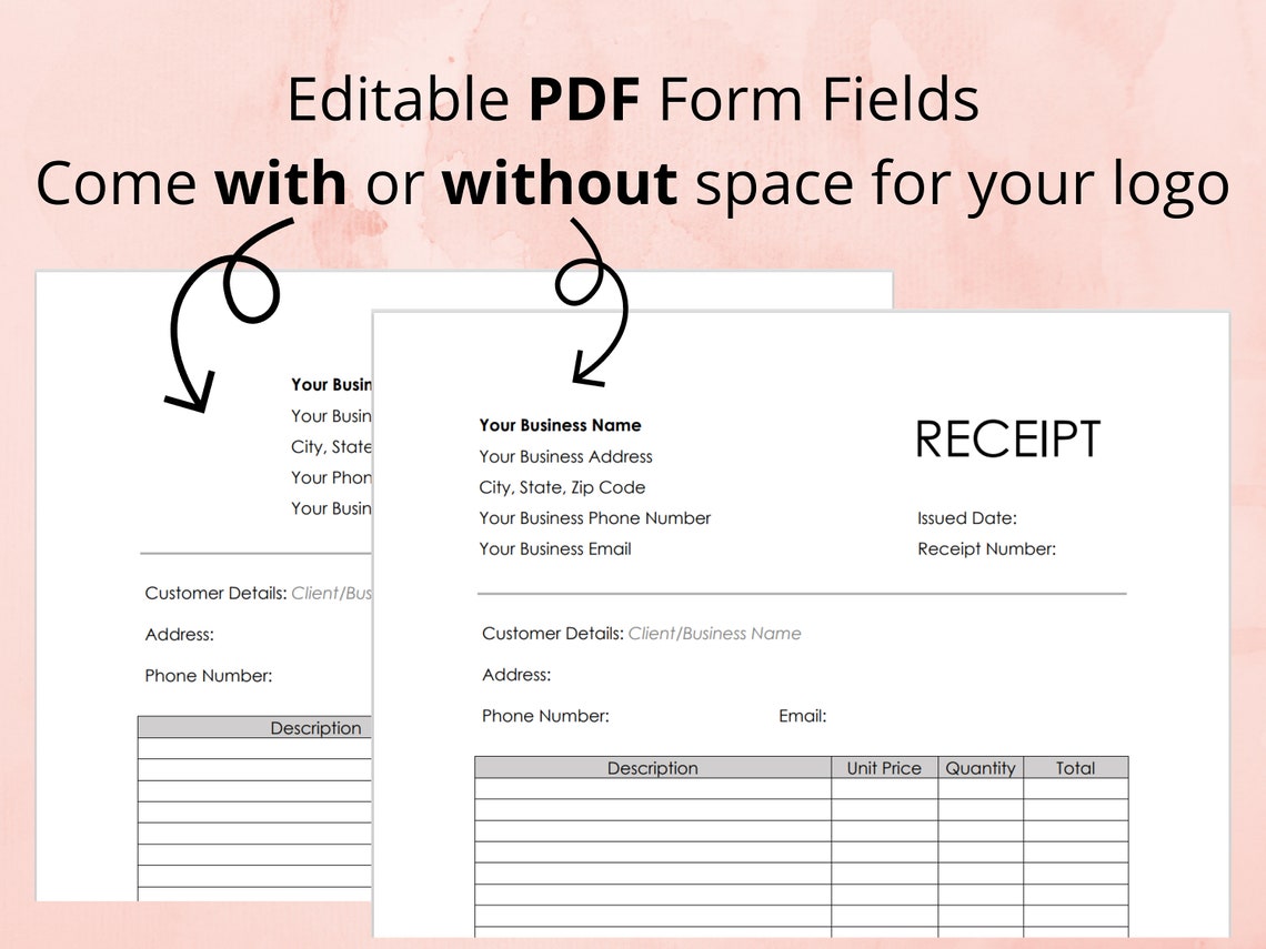 Printable Receipt Template, Editable Receipt Template, WORD Document ...