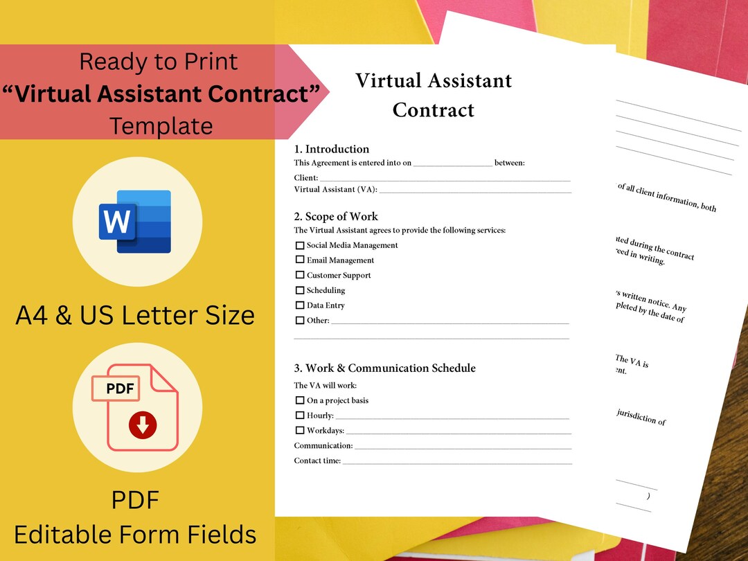 Virtual Assistant Contract Template | Editable VA Agreement ...