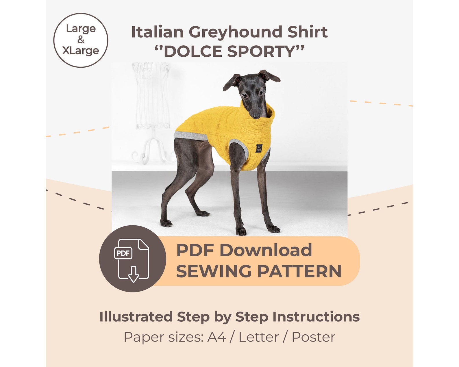 DOWNLOAD SEWING PATTERN / Italian Greyhound Shirt - Sizes Large and ...
