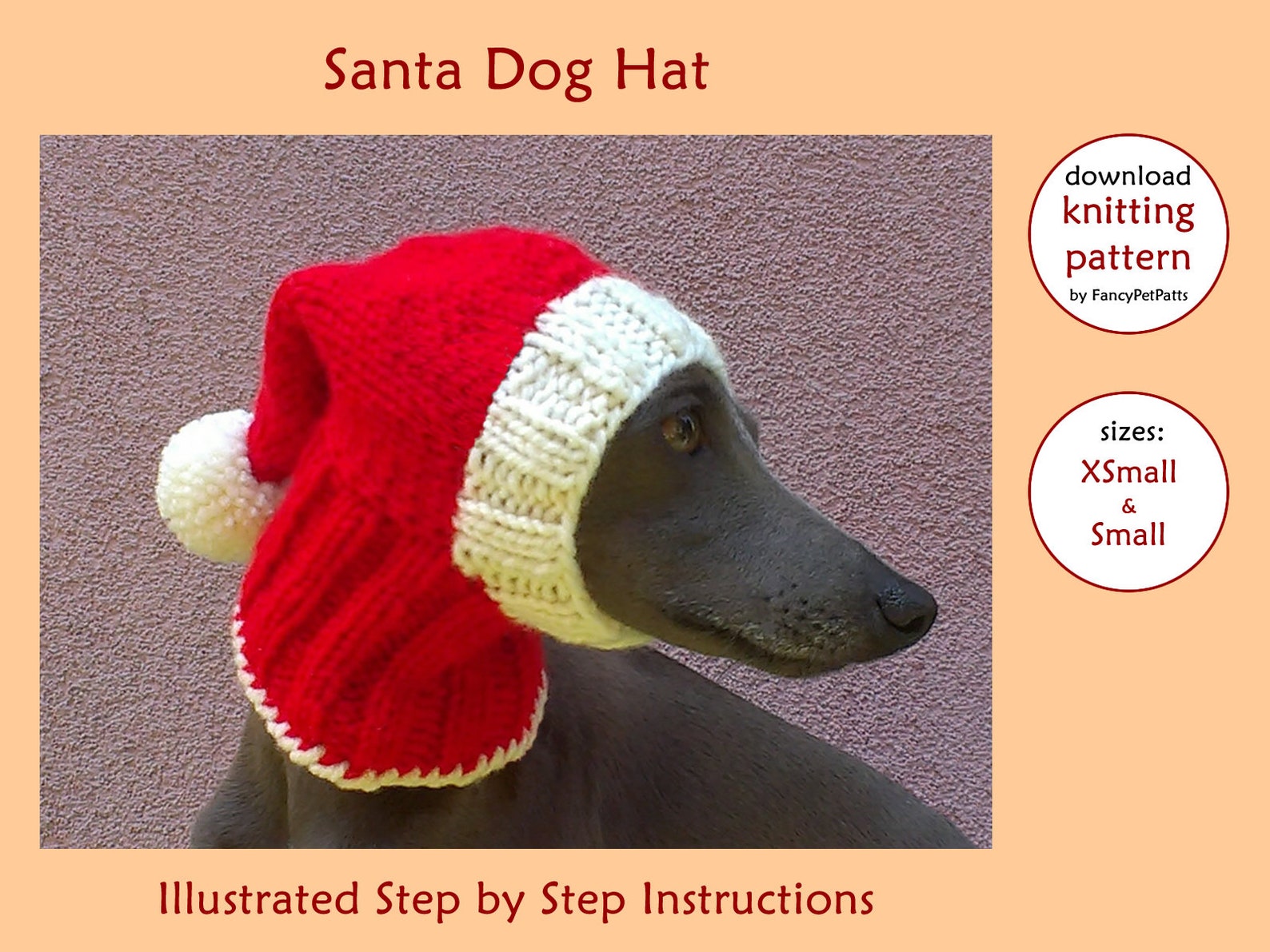 DOWNLOAD KNITTING PATTERN / Santa Dog Hat Knitting Pattern / | Etsy