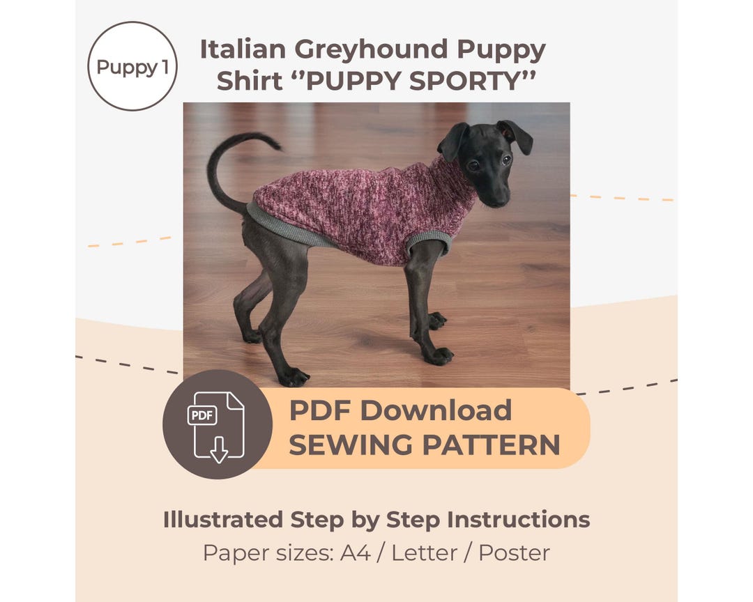 DOWNLOAD SEWING PATTERN / Italian Greyhound Puppy Shirt - Single Size ...