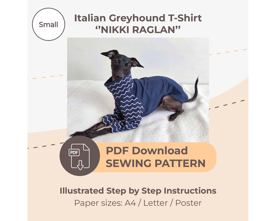 DOWNLOAD SEWING PATTERN / Italian Greyhound T-shirt - Single Size Small ...