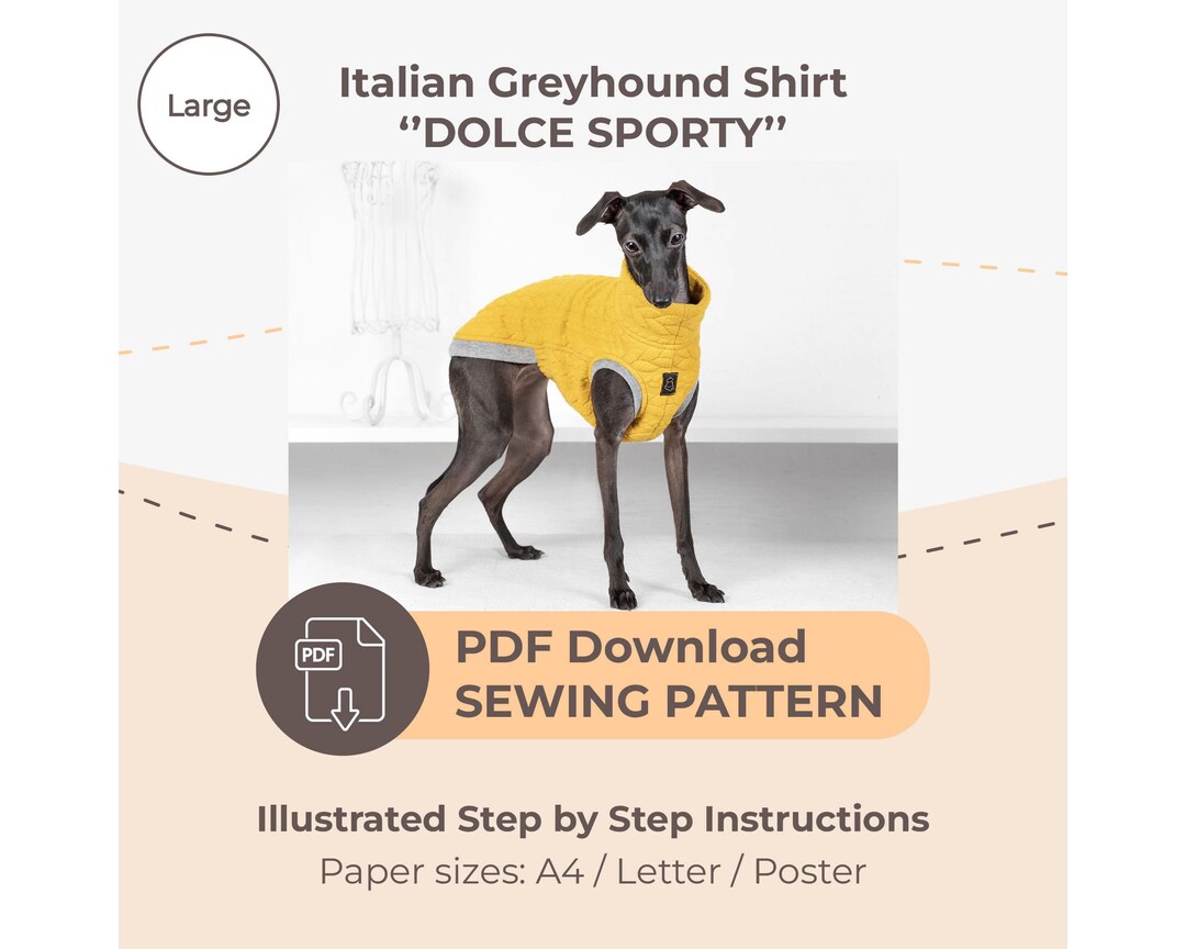 DOWNLOAD SEWING PATTERN / Italian Greyhound Shirt - Single Size Large ...