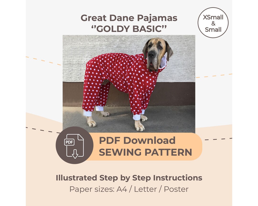 DOWNLOAD SEWING PATTERN / Great Dane Pajamas With a Zipper Sizes Xsmall ...