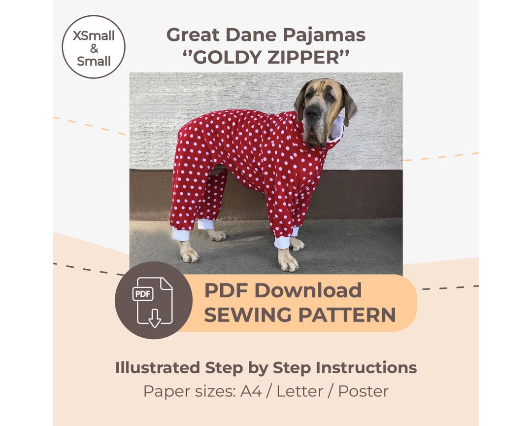 DOWNLOAD SEWING PATTERN / Great Dane Pajamas With a Zipper – Sizes ...