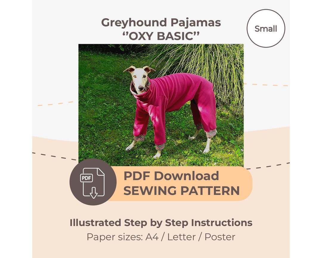 DOWNLOAD SEWING PATTERN / Greyhound Pajamas Single Size Small / Paper ...