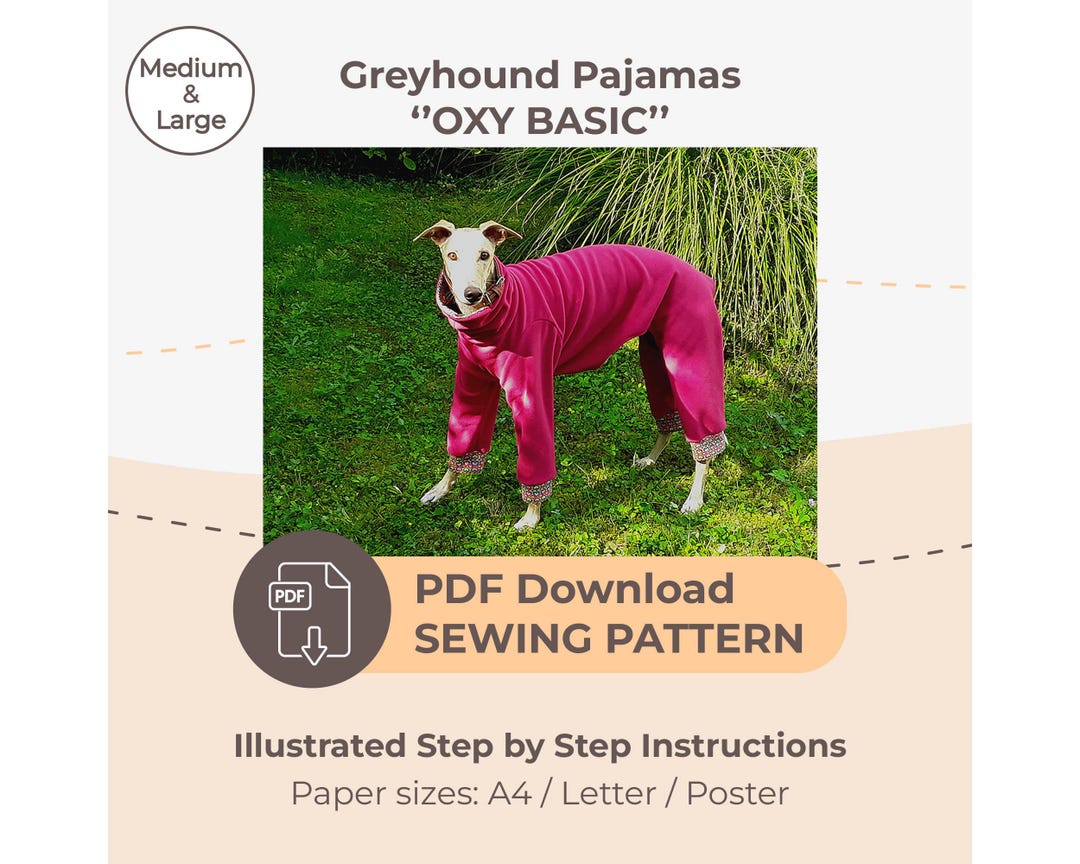 DOWNLOAD SEWING PATTERN / Greyhound Pajamas – Sizes Medium and Large ...