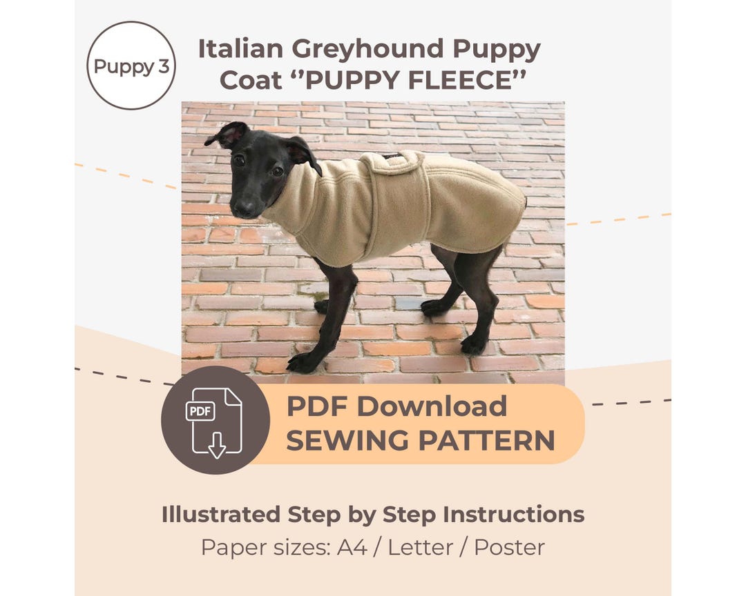 DOWNLOAD SEWING PATTERN / Italian Greyhound Puppy Coat - Single Size ...