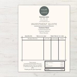 Invoice Editable Template Investment Quote Template - Etsy