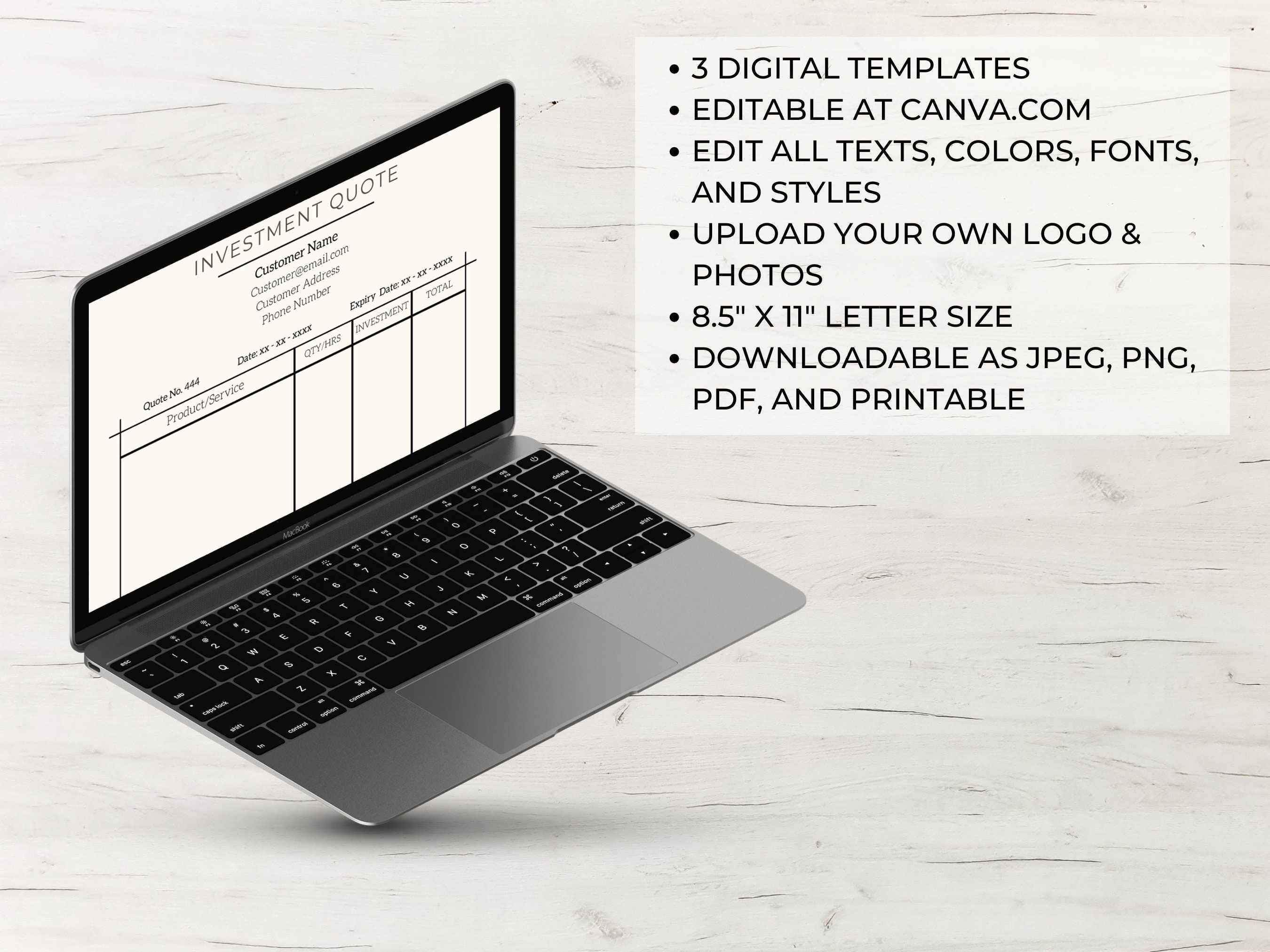 Invoice Editable Template, Investment Quote Template, Printable Order ...
