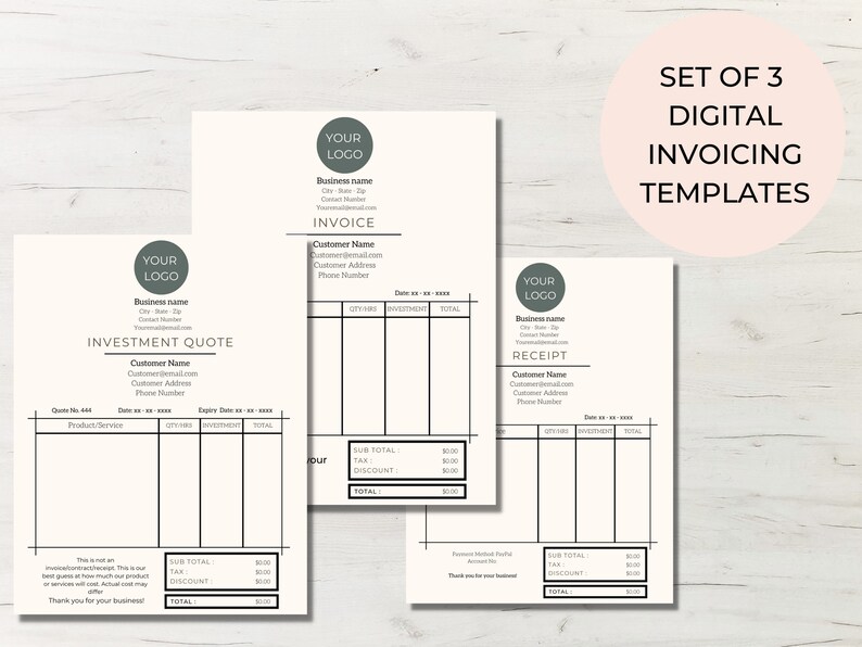Invoice Editable Template Investment Quote Template - Etsy