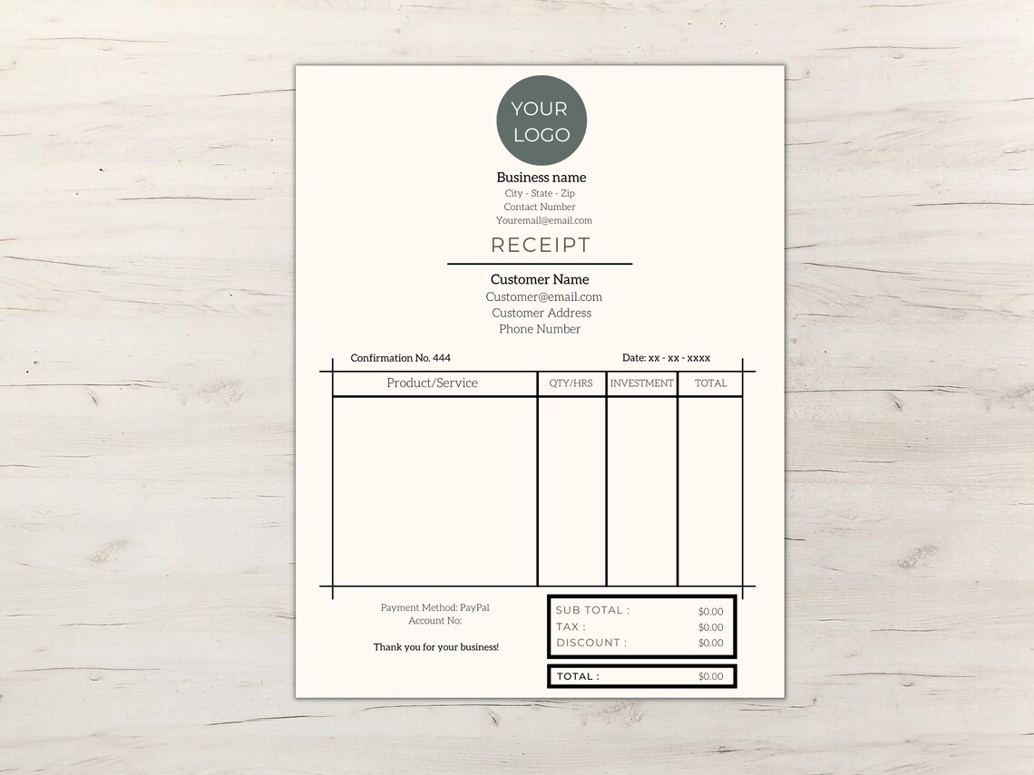 Invoice Editable Template, Investment Quote Template, Printable Order ...