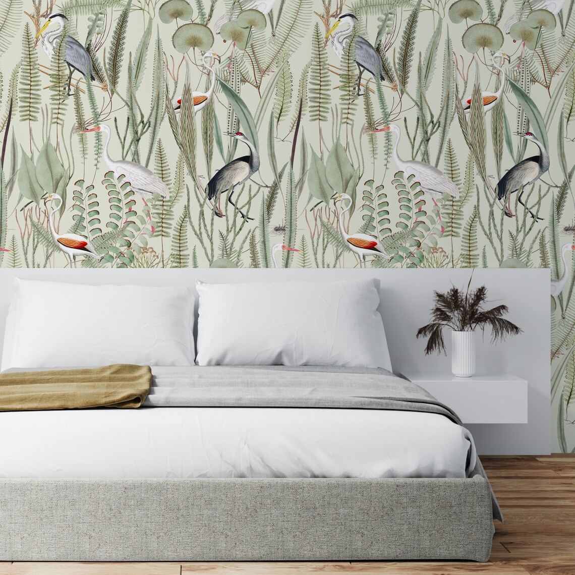 Heron Bird Stalk Reeds Wallpaper Custom Color Background - Etsy