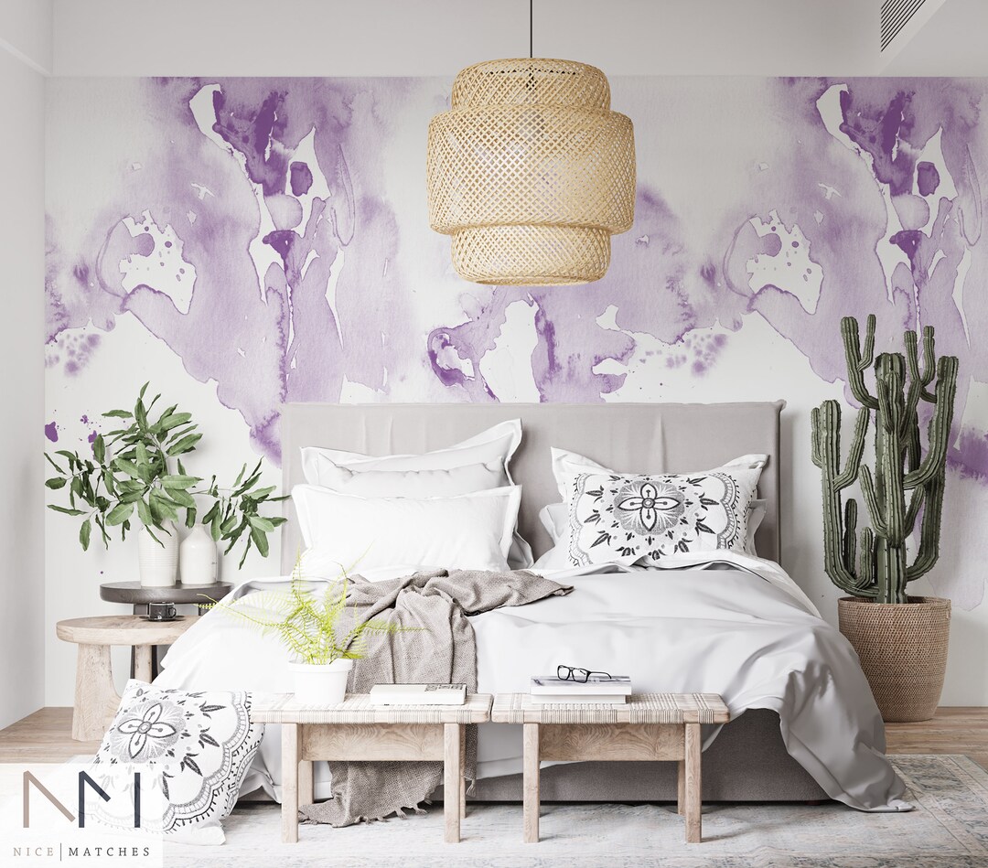 Lilac Watercolour Mural, Bedroom or Dining Home or Business Interiors ...