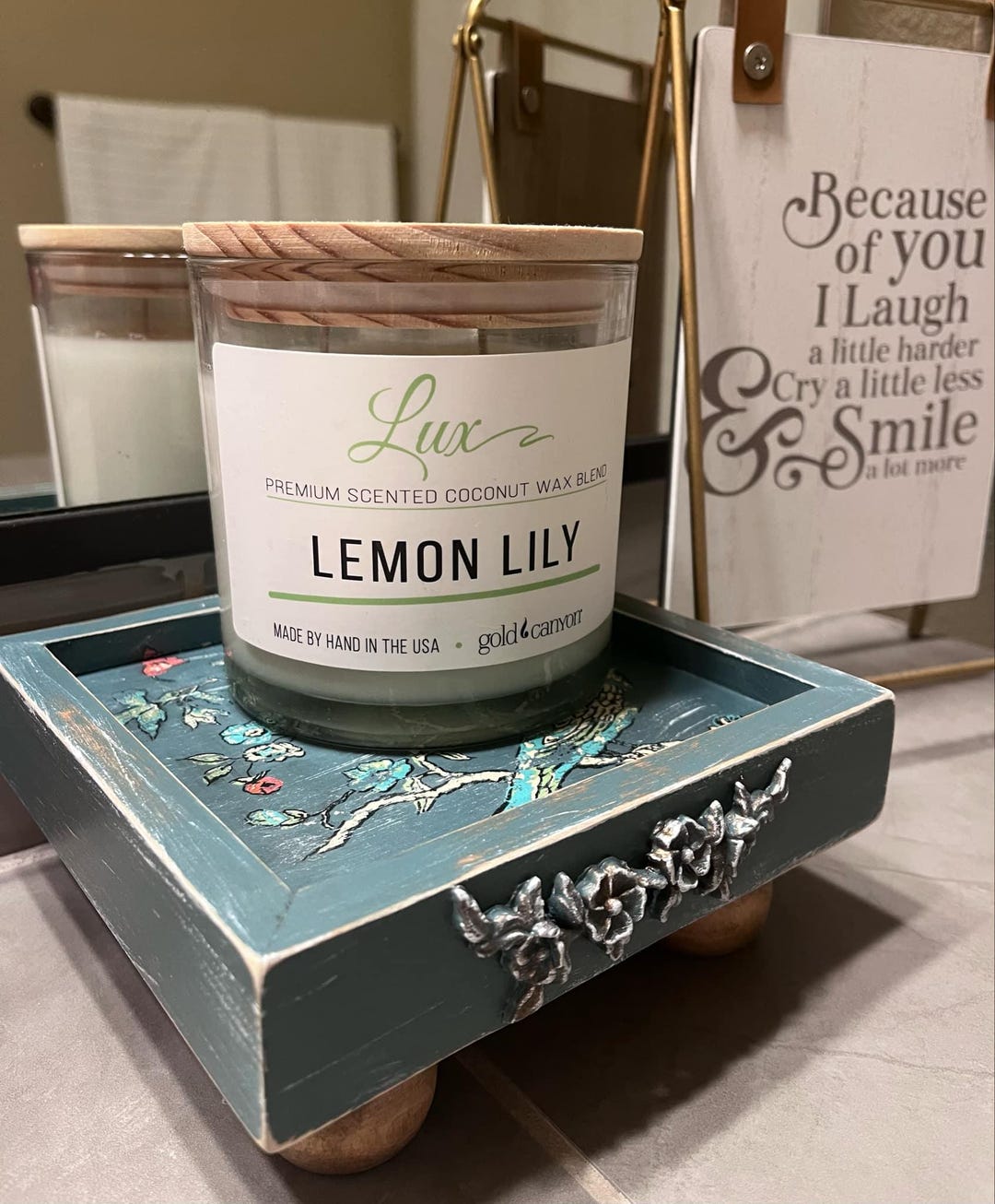 Farmhouse Riser 6x6- Painted in Spruce With a Flower Accent Mold/painted Bird and Flowers - Etsy