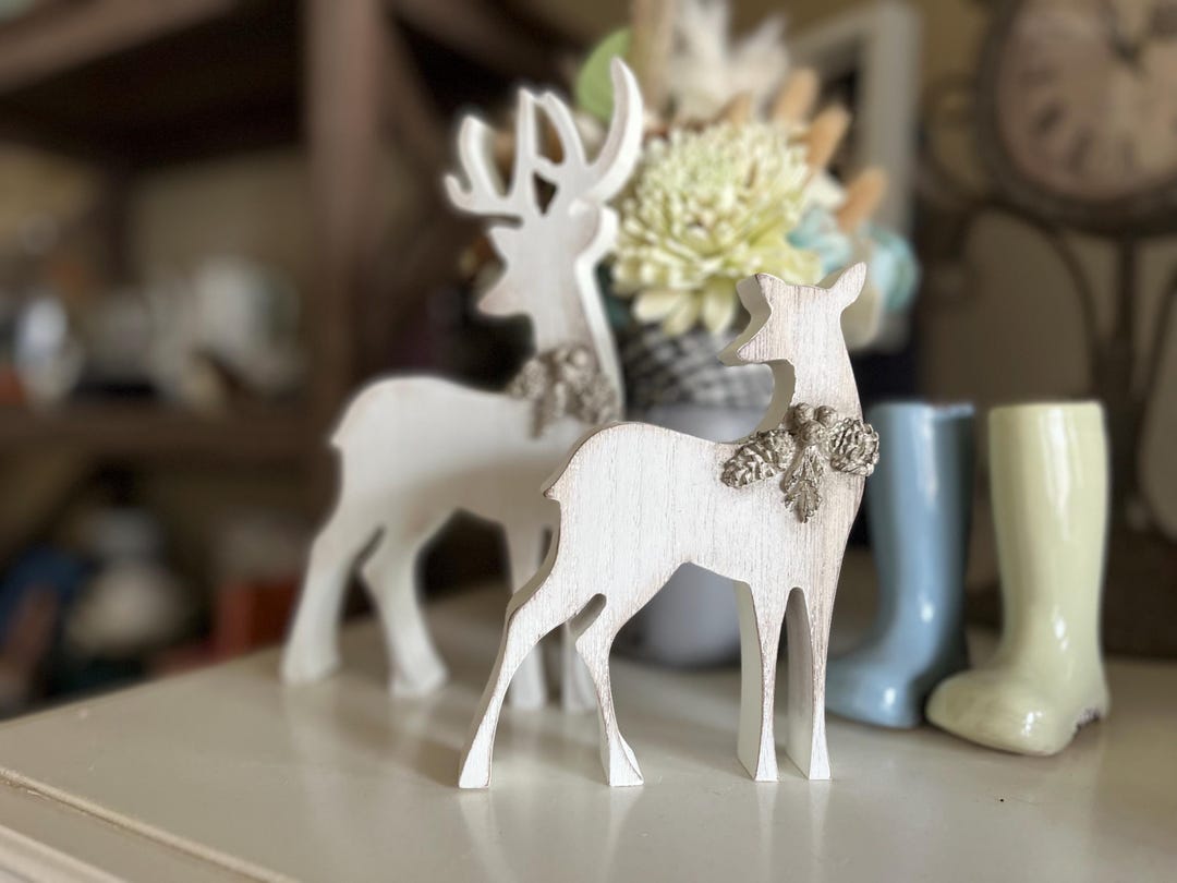 Rustic Wood Deer/pinecones & Berries- Set of 2 / Holiday Rustic Decor ...