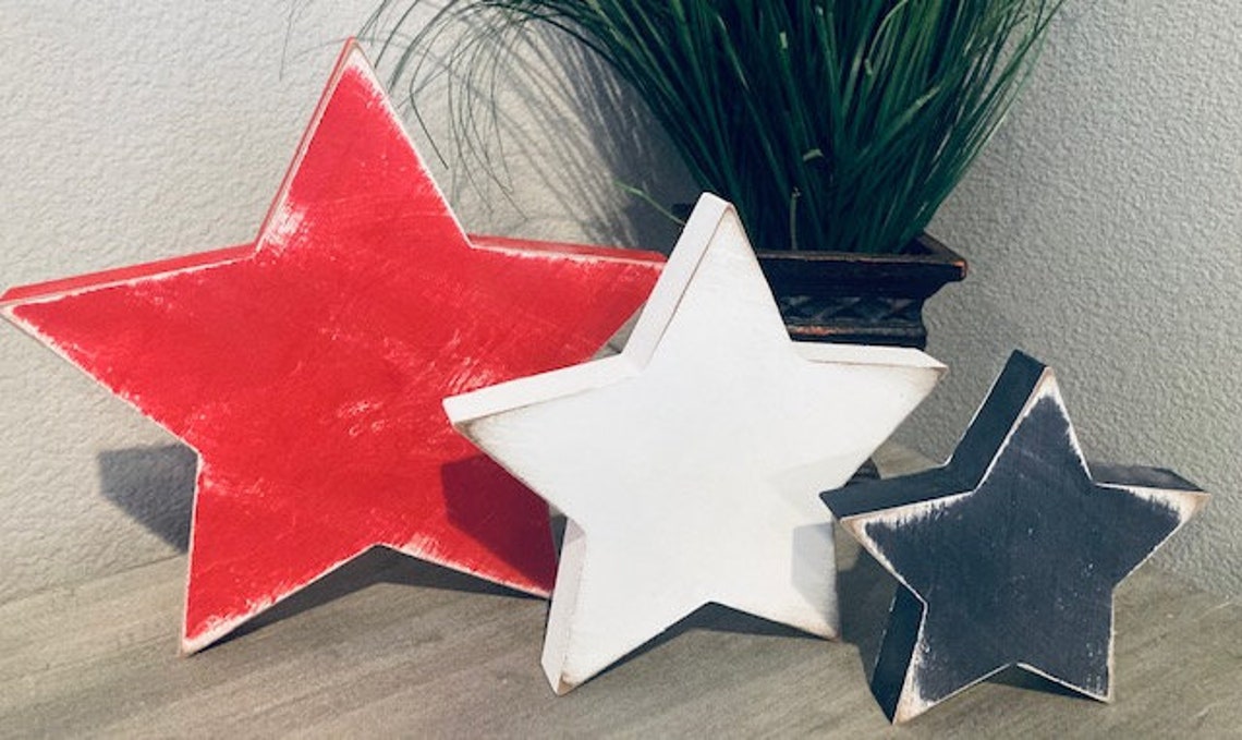 Set of 3 Rustic Wood Stars red/white/blue - Etsy