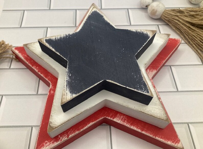 Set of 3 Rustic Wood Stars red/white/blue - Etsy
