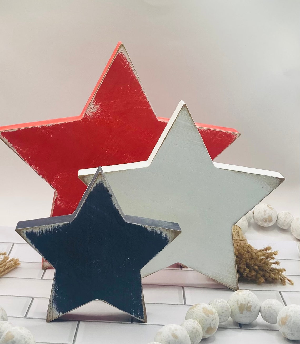 Set of 3 Rustic Wood Stars red/white/blue - Etsy