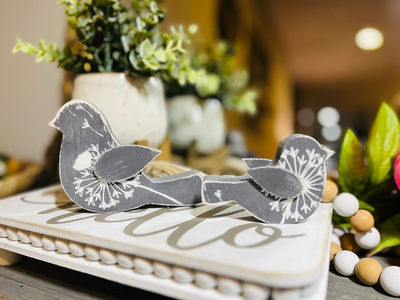 Set of 2 Grey Rustic Wood Birds shelf Sitters - Etsy