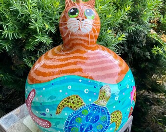 SUNFLOWER CAT GOURD Hand Painted Gourd Gray Cat W/green - Etsy