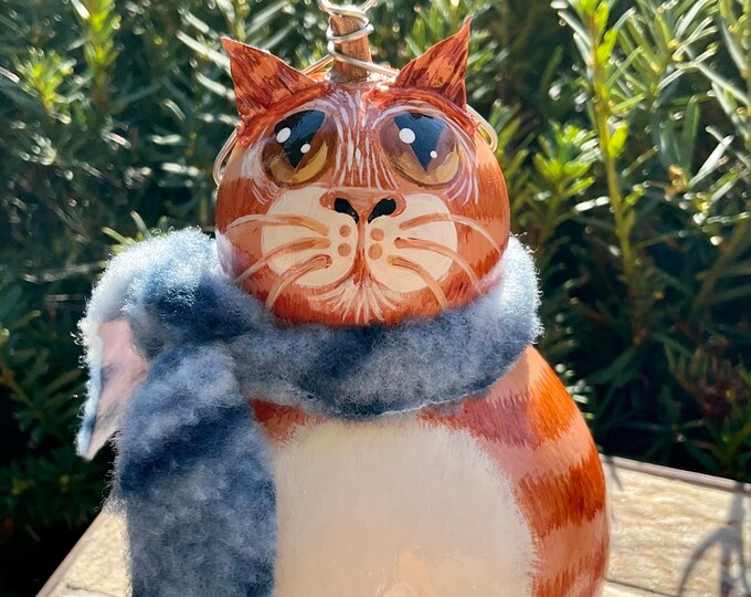 CAT GOURD ORNAMENT, Hand Painted Gourd, Orange Tabby W/gold Eyes ...