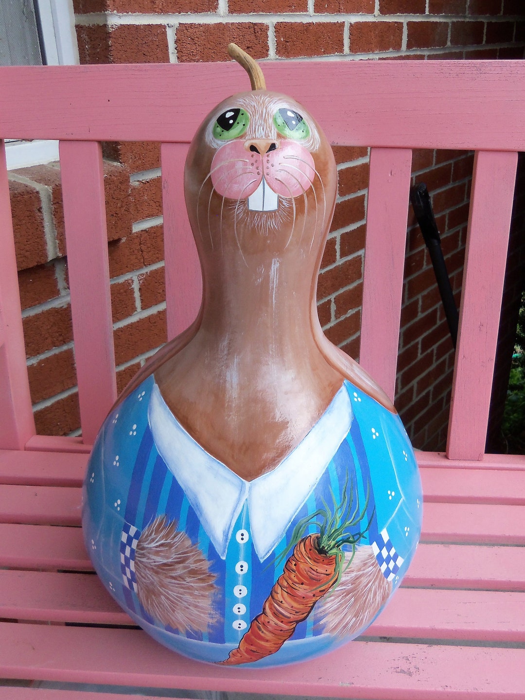 Hand Painted GOURD, Large Whimsical RABBIT GOURD, Dried Gourd, Spring ...