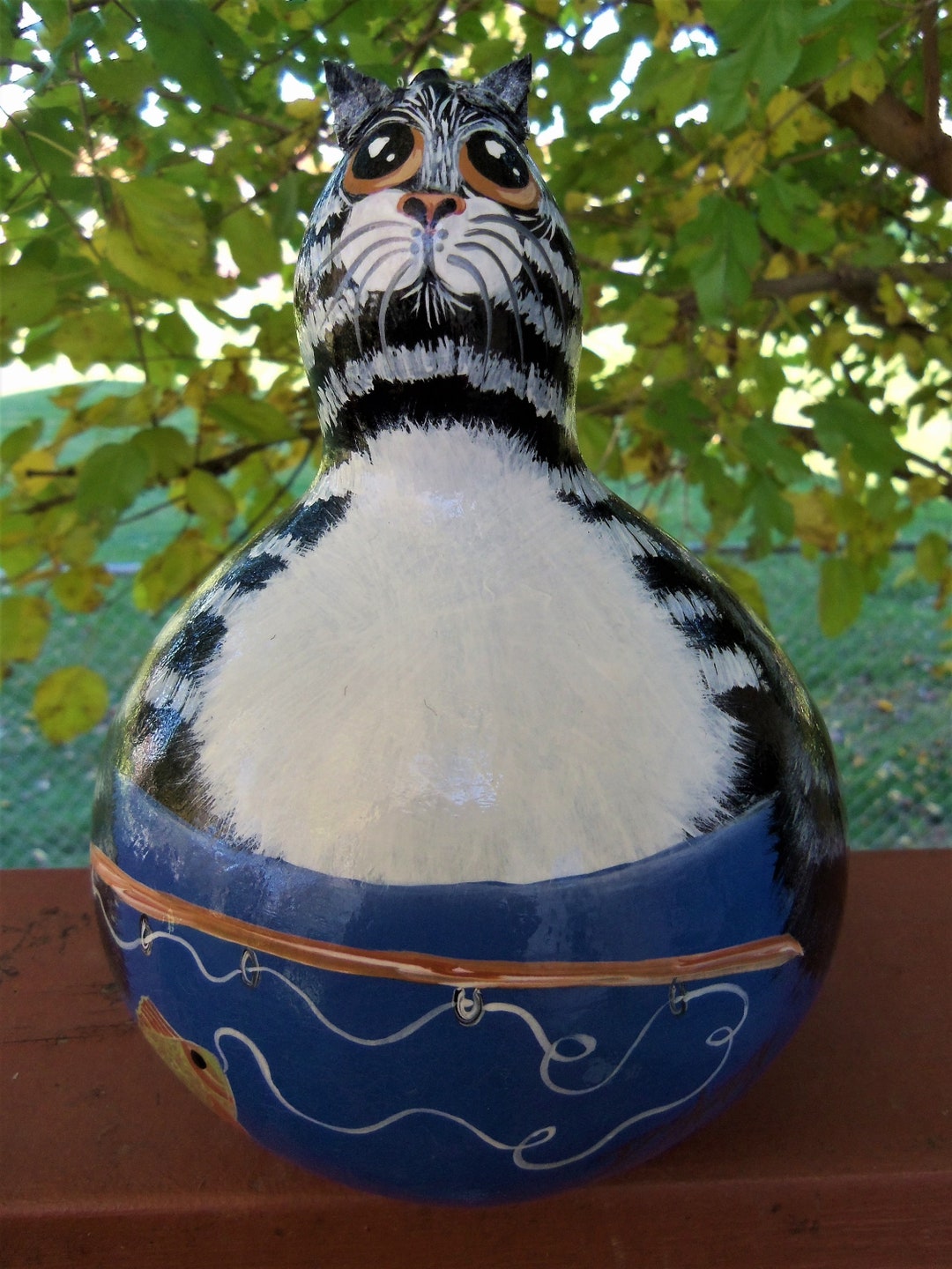 FISHERMAN CAT GOURD Hand Painted Dried Gourd Original - Etsy