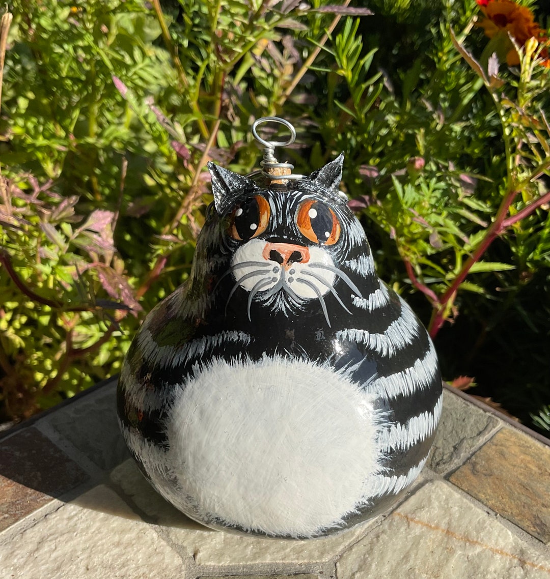 CAT GOURD ORNAMENT Hand Painted Gourd Black & White Tabby - Etsy