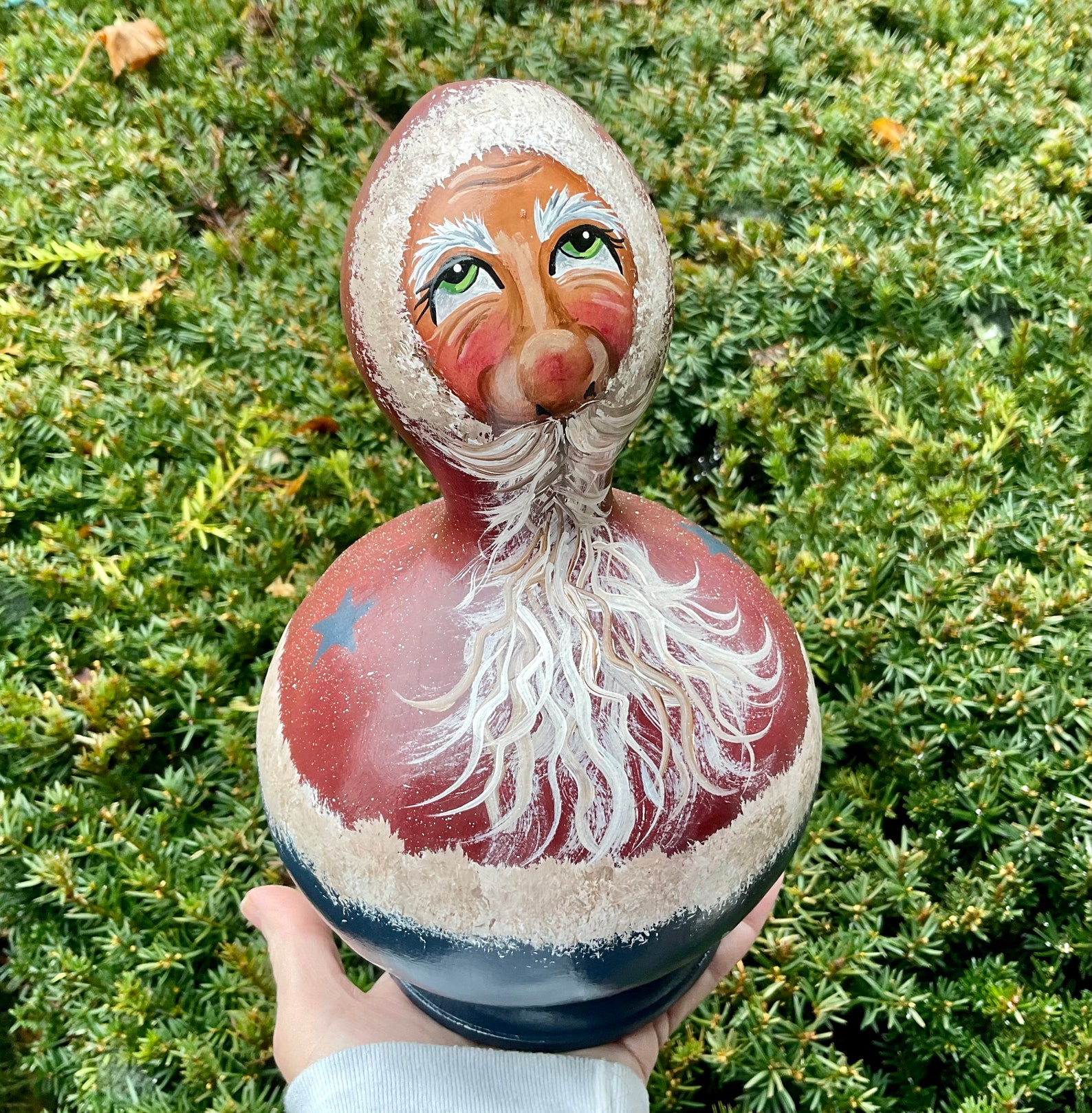 SANTA GOURD, AMERICANA Santa, Hand Painted Gourd, for the Santa ...